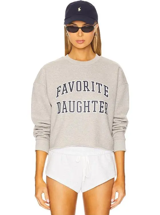 FAVORITE DAUGHTER Cropped Collegiate Sweatshirt - Heather Grey & Navy
