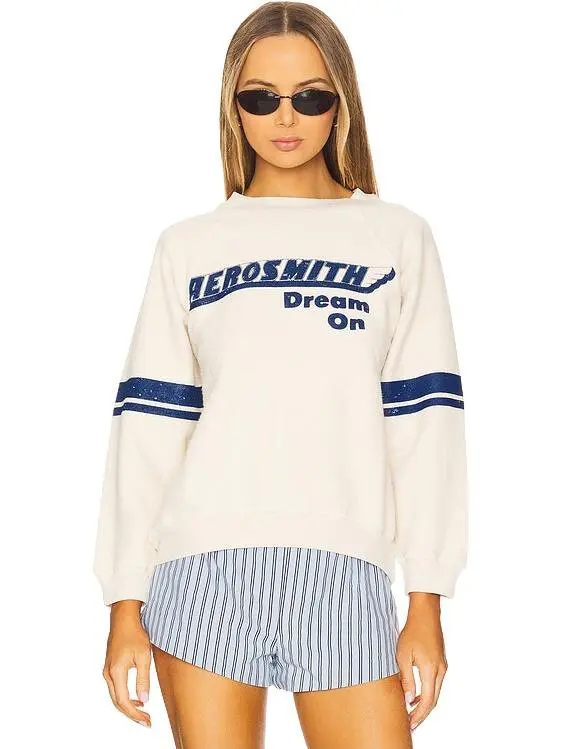 Daydreamer Aerosmith Dream On Reverse Raglan Crew - Dirty White
