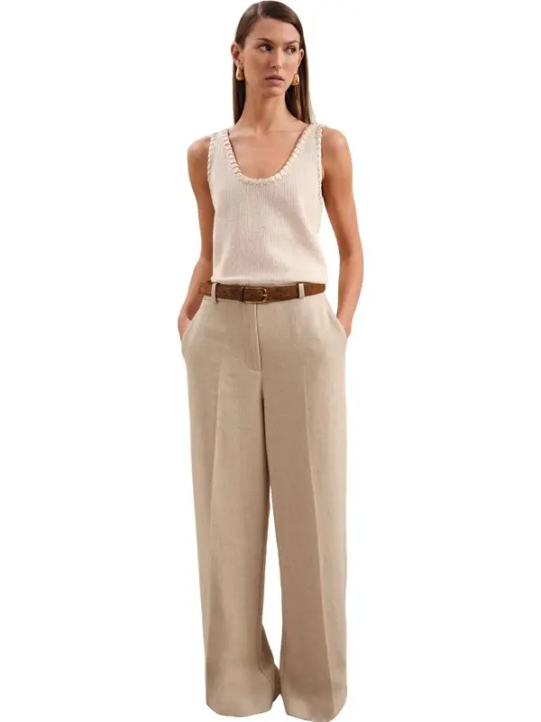 REISS Devon Petite Linen-blend Wide-leg Trousers - Neutral