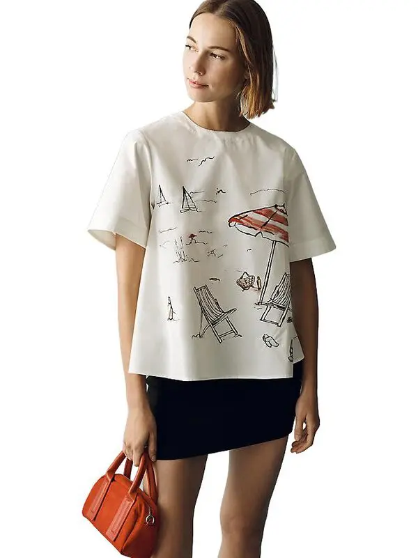 Maeve The Emmy Short-sleeve Swing Blouse - White Summer