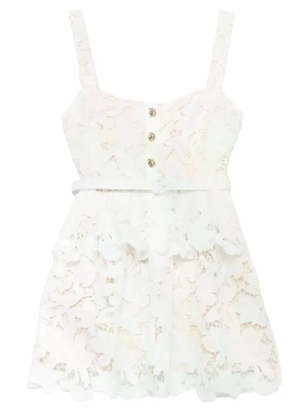 SELF-PORTRAIT Lace Tiered Mini Dress - White