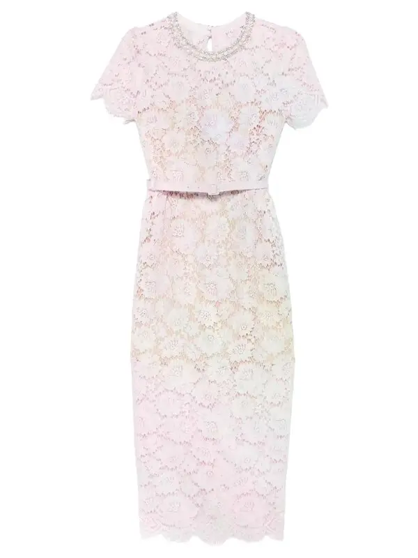 SELF-PORTRAIT Lace Pearl-embellished Midi Dress - Pink