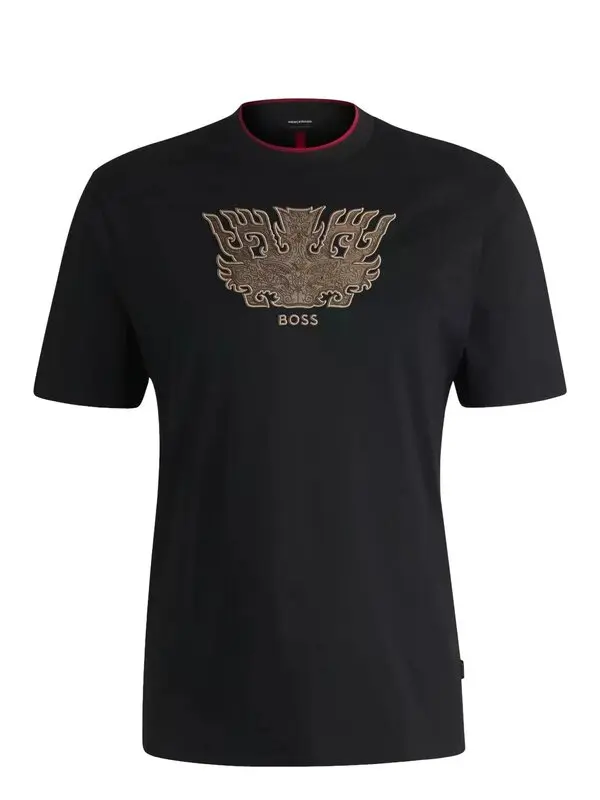 BOSS Logo-embroidered T-shirt - Black
