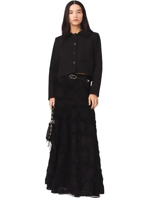 Maje Embroidered Tulle Maxi Skirt - Black