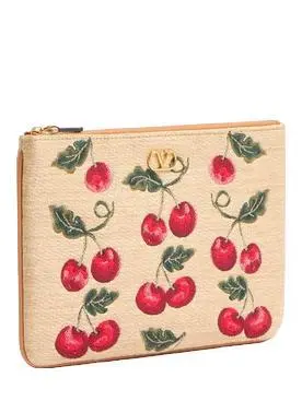 Valentino Garavani Vlogo Signature Raffia Pouch - Red