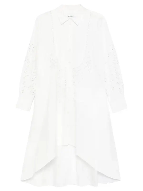 SELF-PORTRAIT Cotton Embroidered Shirt Dress - White
