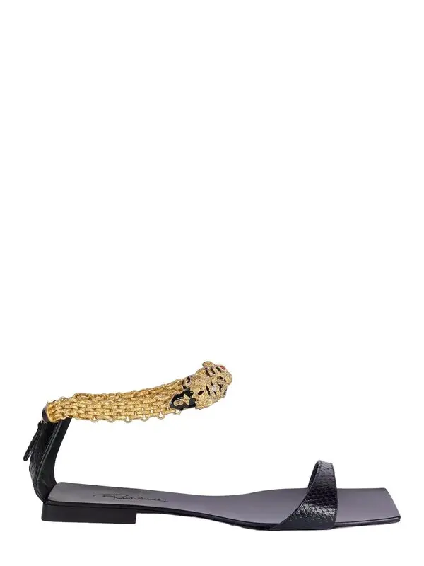 Roberto Cavalli Jewel Tiger Flat Sandals - Black