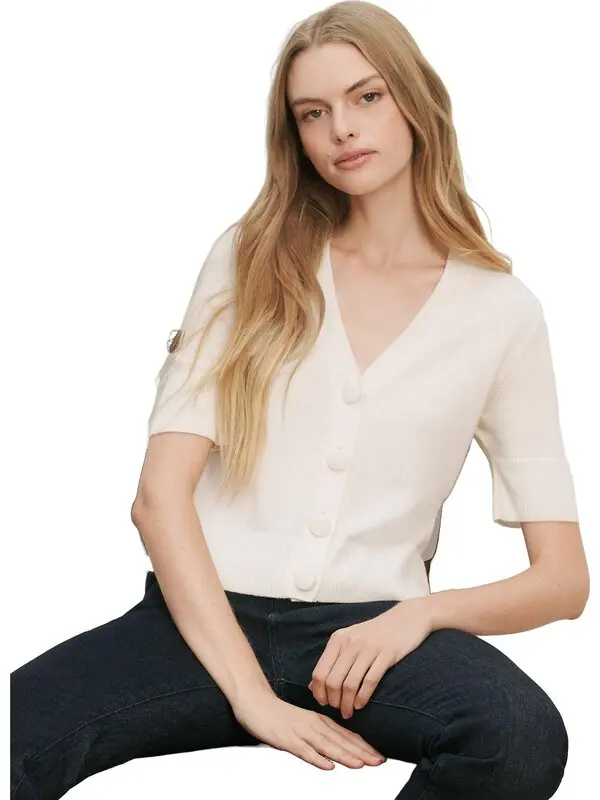 Veronica Beard Solene Short-sleeve Cashmere Cardigan - Ivory