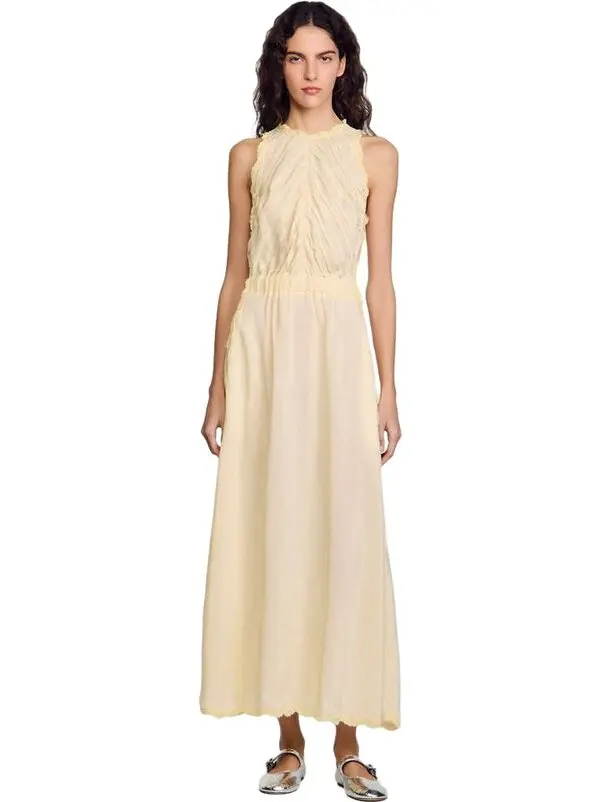 Sandro Maxi Dress With Lace - Light Yellow