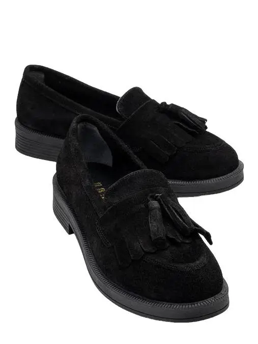 FOREVER & ALWAYS SHOES Milly Tassel Loafer - Black Suede Leather