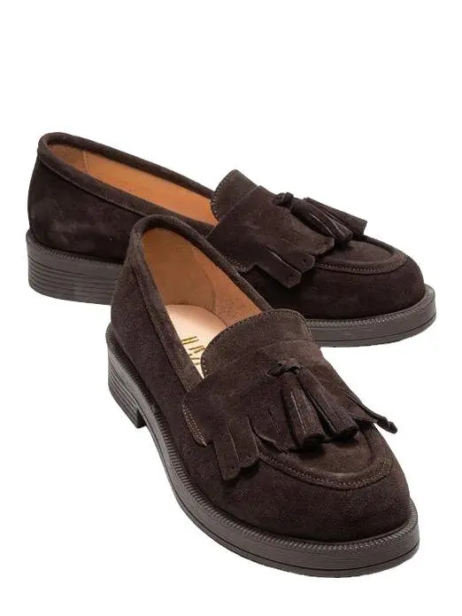 FOREVER & ALWAYS SHOES Milly Tassel Loafer - Brown Suede Leather
