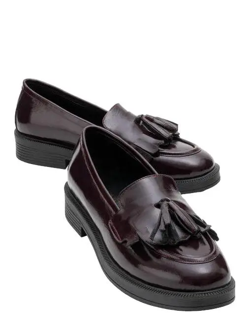 FOREVER & ALWAYS SHOES Milly Tassel Loafer - Dark Burgundy Patent Leather