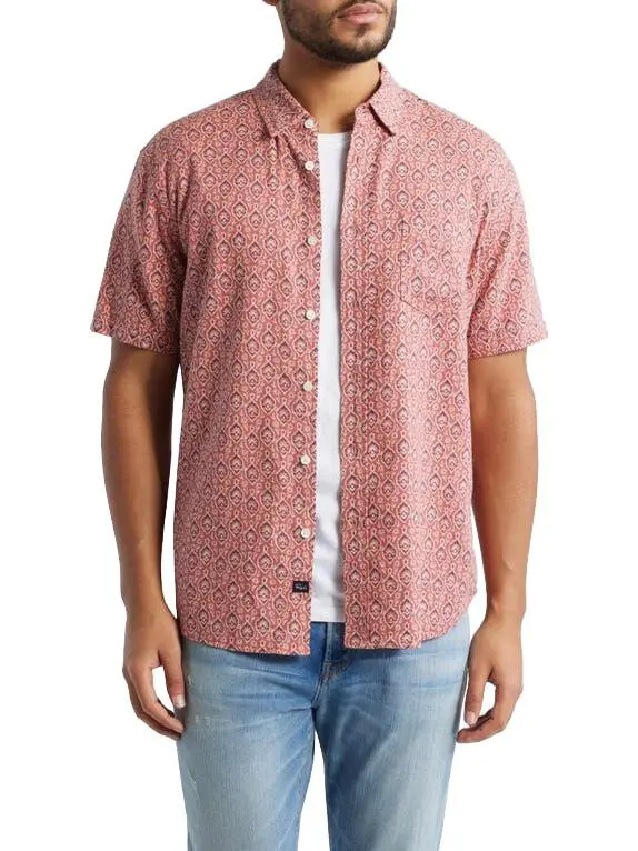 Rails Carson Floral Short Sleeve Stretch Linen Blend Button-up Shirt - Pendant Batik Rose