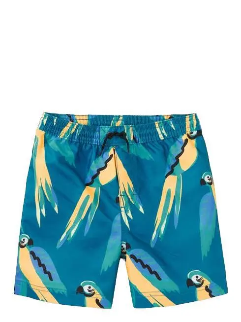 TEA COLLECTION Mid-length Printed Swim Trunks 3.0 - Blue & Yellow Macaws