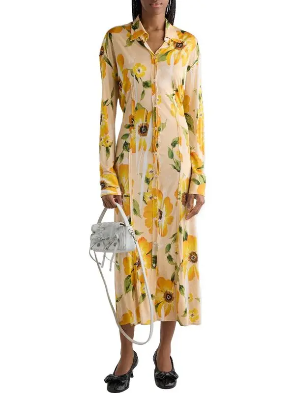 Acne Studios Floral Print Shirtdress - Orange Multi