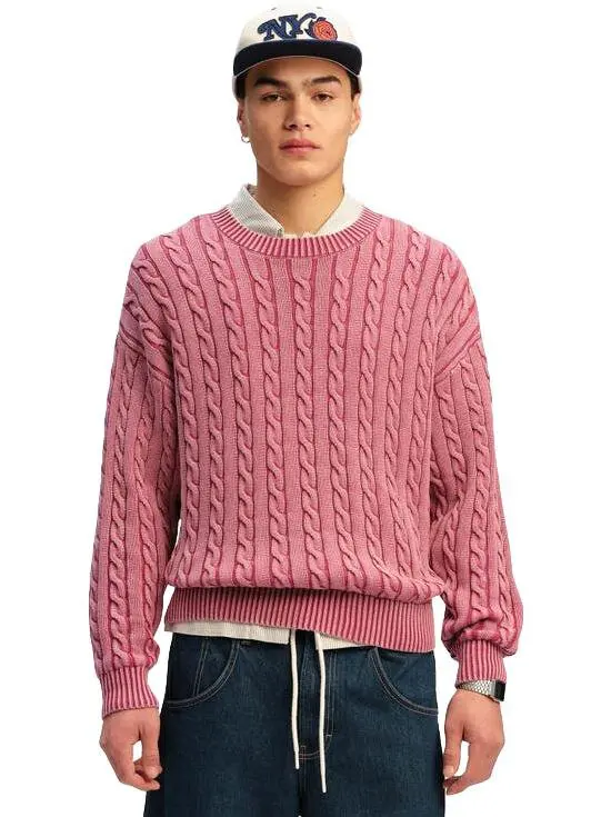 COTTON ON Washed Box Fit Crew Knit - Washed Berry Cable