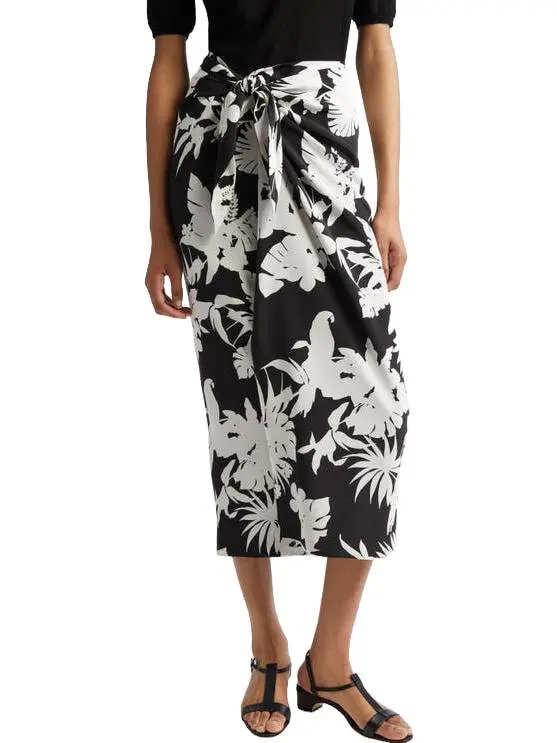 MAX MARA STUDIO Max Mara Lauto Tropical Print Silk Wrap Skirt - Black