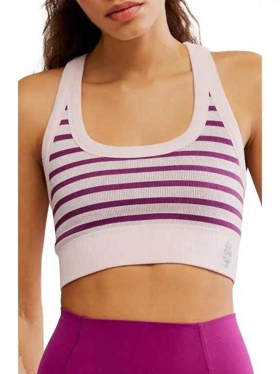 Free People Stripe Go To Sports Bra - Deep Mulberry/ Rose