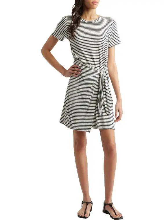 Rails Edie Stripe Tie Waist T-shirt Dress - Ivory Navy Micro Stripe