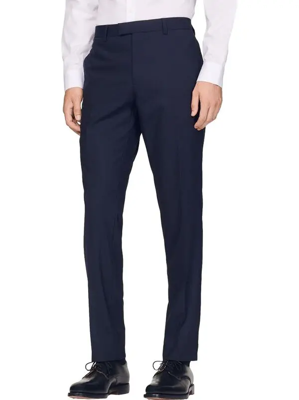 Sandro Classic Fitted Wool Suit Trousers - Navy Blue