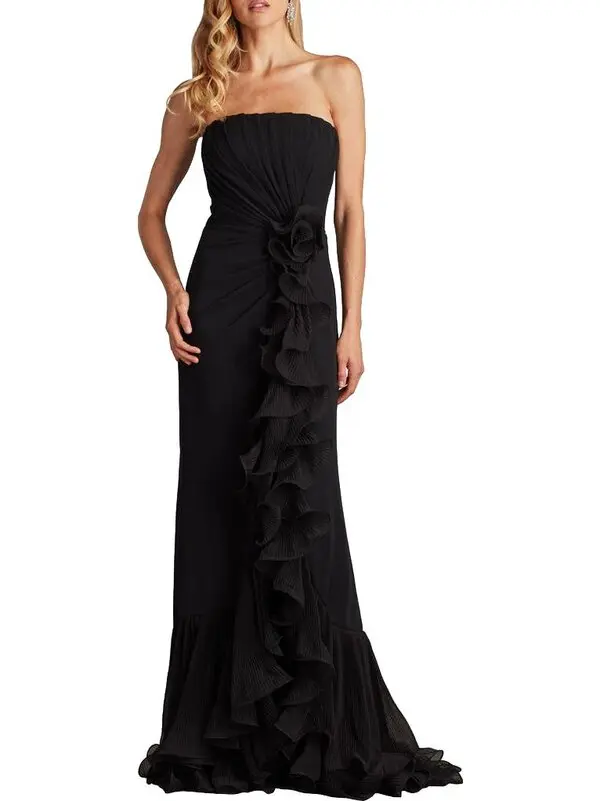 Tadashi Shoji Ruffle Detail Strapless Gown - Black