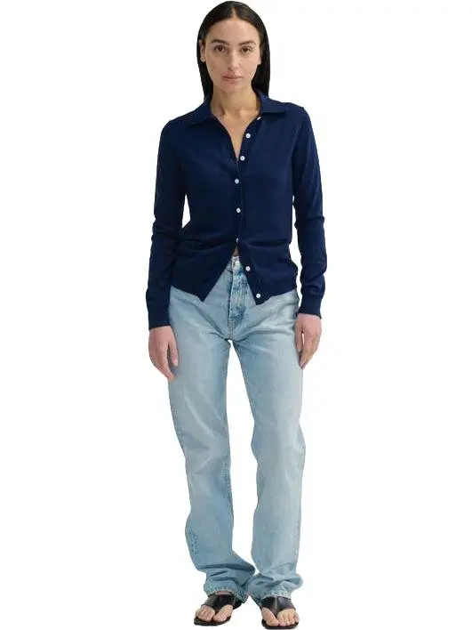 Almina Concept Button Up Knit Top - Navy