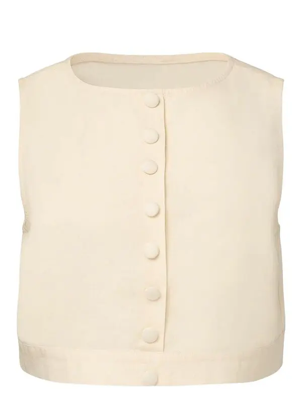 WeWoreWhat Boxy Linen Boatneck Top - Off-white