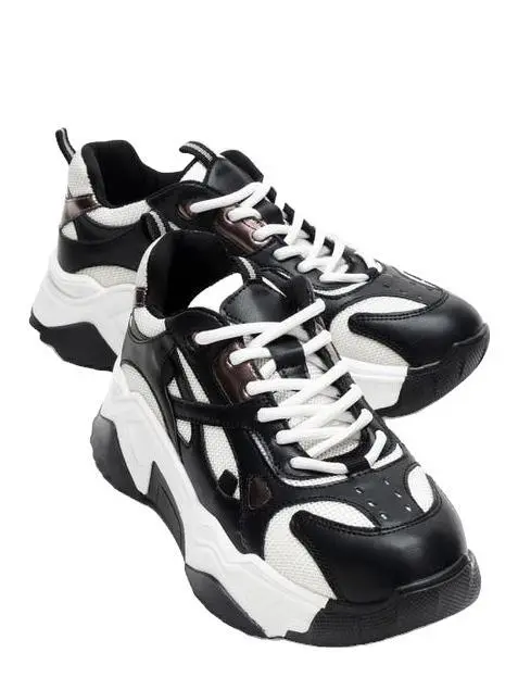 PROLOGUE SHOES Loretta Platform Sneakers - Black White