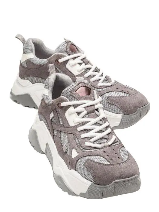 PROLOGUE SHOES Loretta Platform Sneakers - Grey Suede