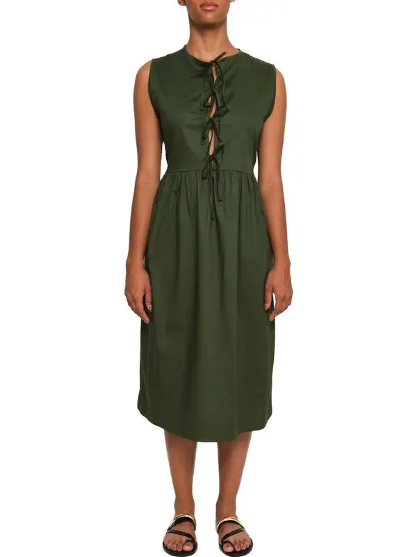 THE LULO PROJECT Hortensia Tie-front Cotton Midi Dress - Military