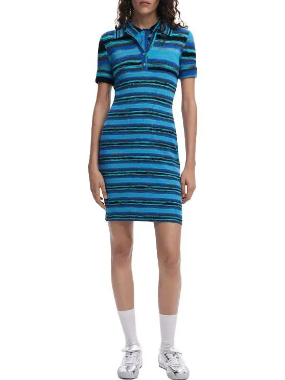 Desigual Variegated Stripe Sweater Dress - Royal Blue