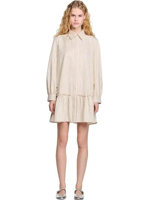 Sandro Rhinestone Striped Shirt Dress - Khaki / Pink