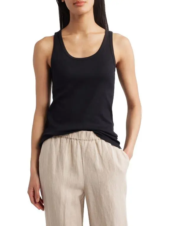 Eileen Fisher Scoop Neck Stretch Organic Cotton Tank - Black
