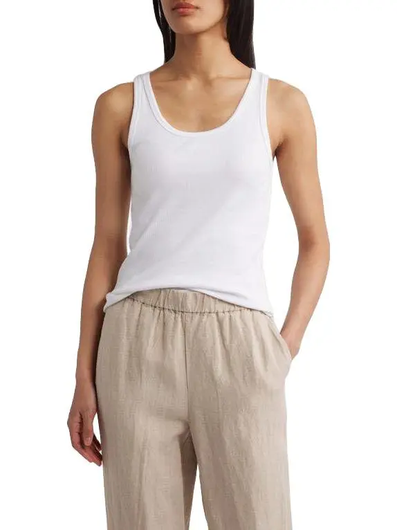 Eileen Fisher Scoop Neck Stretch Organic Cotton Tank - White