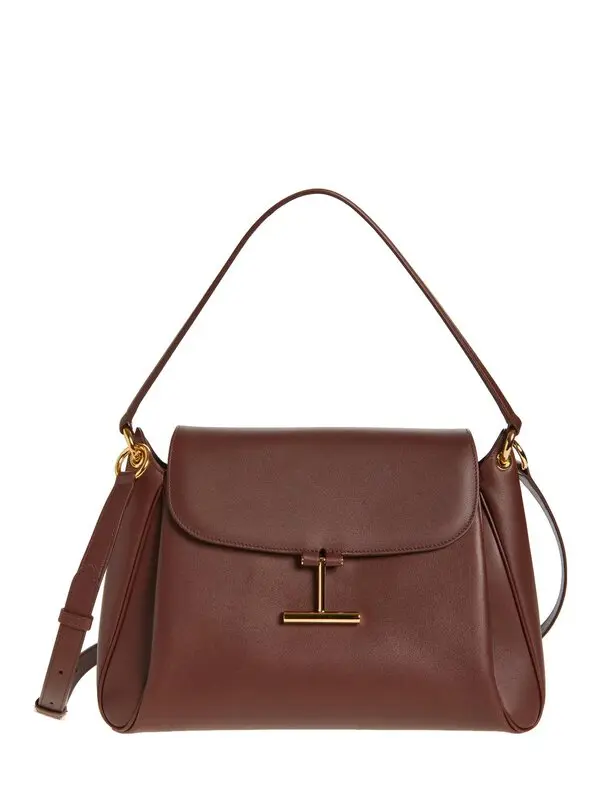 TOM FORD Medium Tara Leather Shoulder Bag - Cocoa