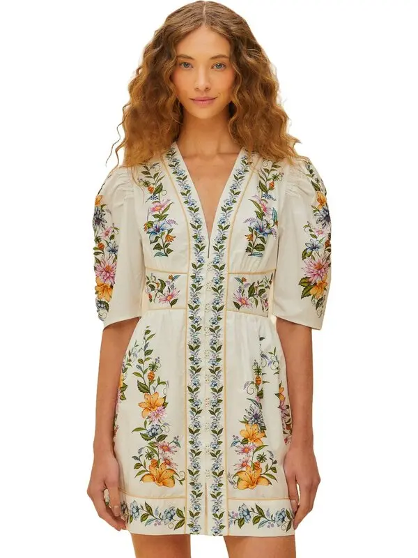 Farm Rio Off-white Sweet Bloom Dreamscape Organic Cotton Mini Dress - Sweet Bloom Dreamscape Off-white