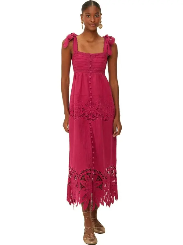Farm Rio Embroidered Sleeveless Midi Dress - Pink