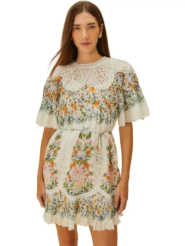 Farm Rio Sweet Bloom Bouquet Mini Dress - Sweet Bloom Bouquet Off-white