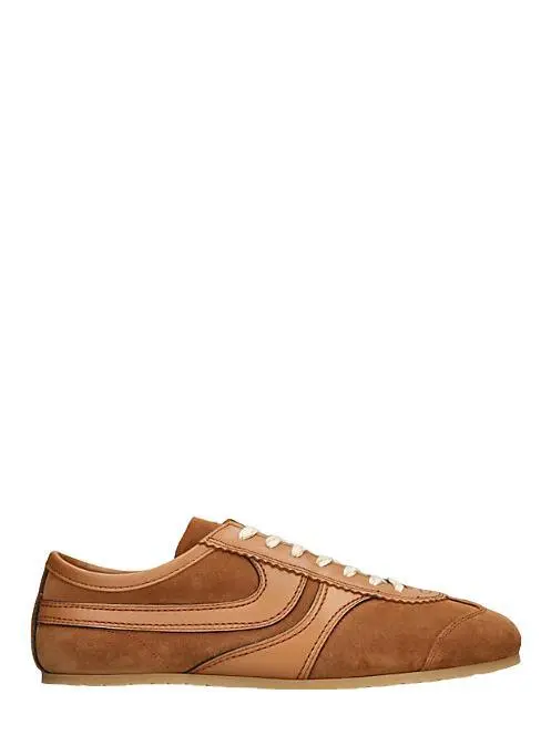 Dries Van Noten Stripe-embroidered Suede And Leather Low-top Trainers - Tan