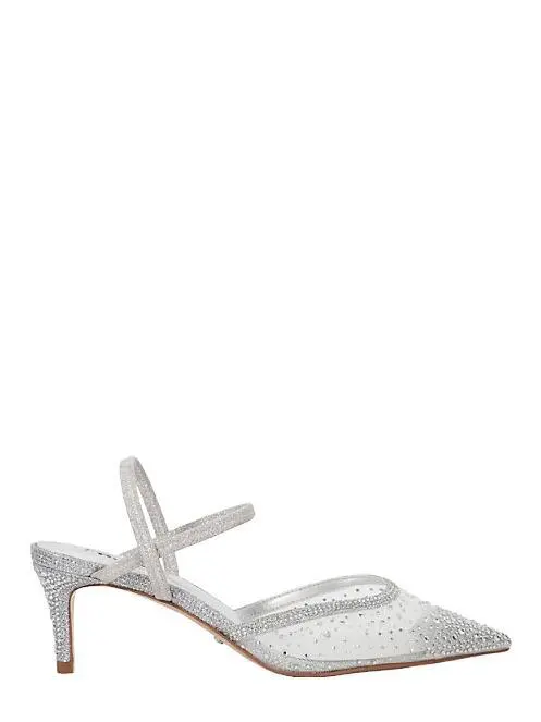 DUNE Rhinestone-embellished Mesh Slingback Courts - Silver Synthetic