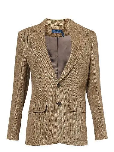 Polo Ralph Lauren Herringbone Linen, Silk And Wool Blazer - Brown/cream Herringbone