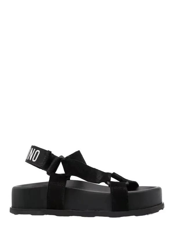 Moschino Logo-embroidered Flatform Sandals - Black