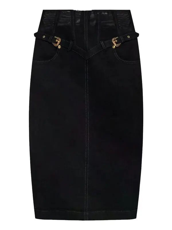 Versace Barocco-buckle Denim Skirt - Black