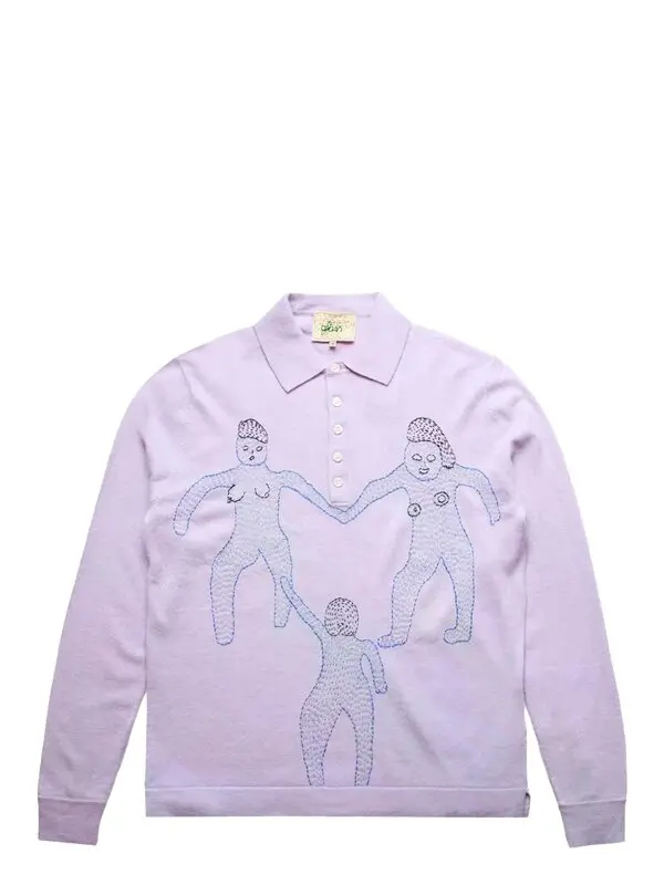 GLASS CYPRESS Embroidered Polo Sweater - Purple