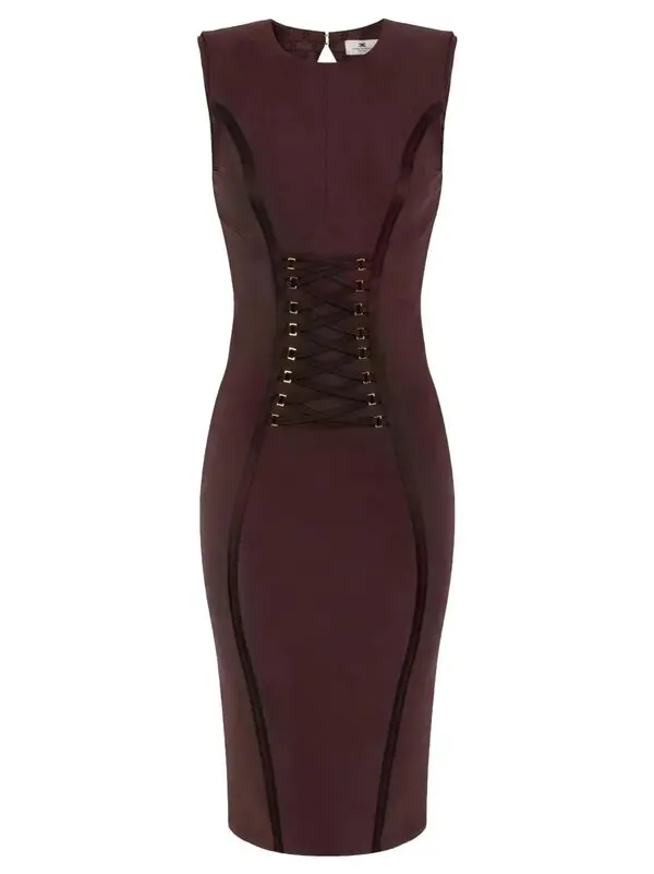 Elisabetta Franchi Crossover Lace-detail Midi Dress - Brown