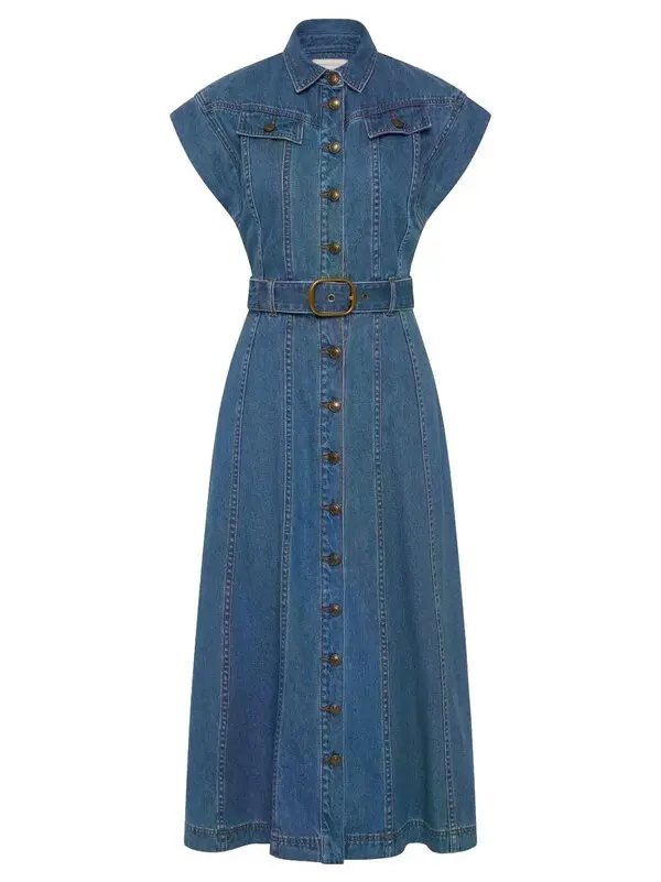 Rebecca Vallance Belted Waist Shirt Dress - Blue