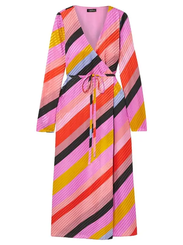 Stine Goya Striped Silk-jacquard Wrap Dress - Pink