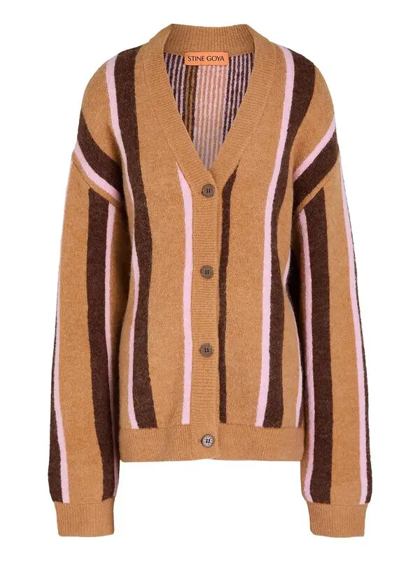 Stine Goya Striped Jacquard-knit Cardigan - Camel