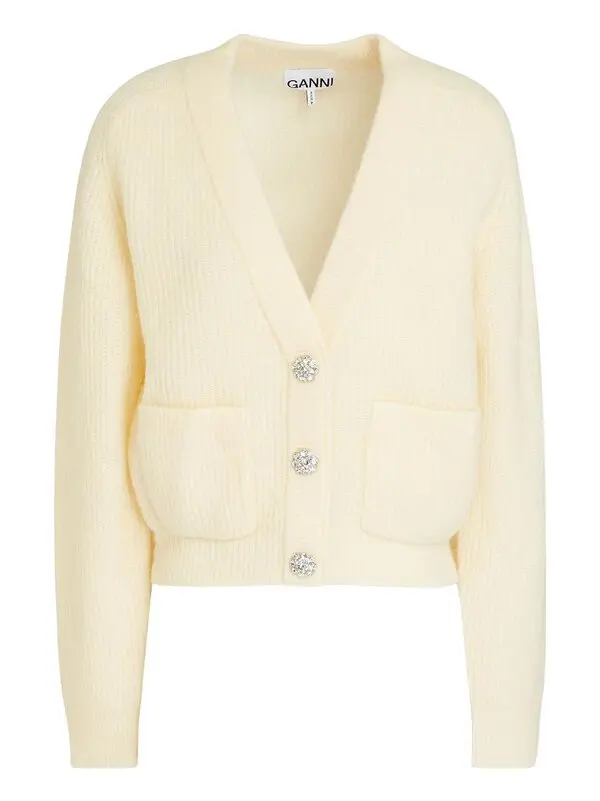 GANNI Ribbed-knit Cardigan - Cream