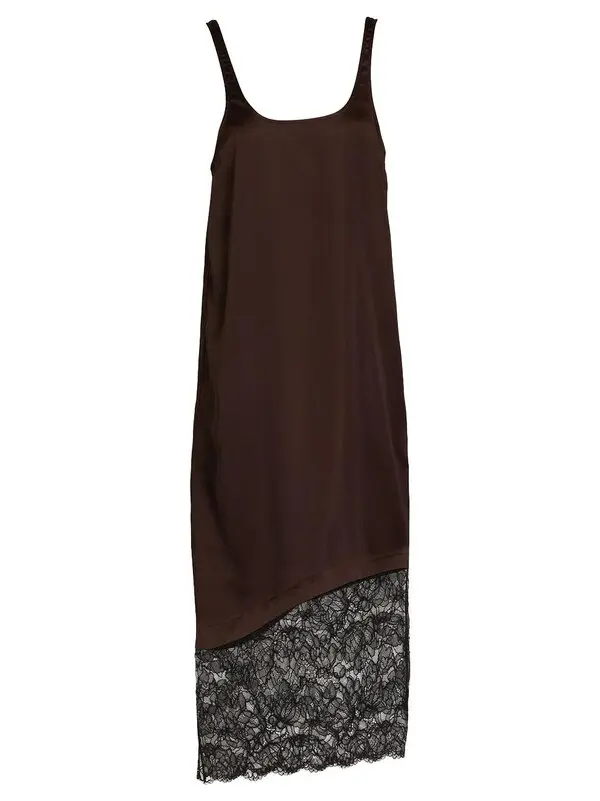 GANNI Lace-paneled Satin Midi Slip Dress - Chocolate